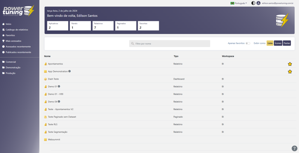 Ajuda - Portal de Relatórios - Power Embedded