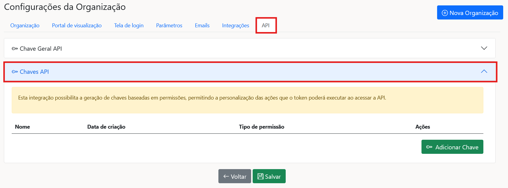 Chave de API (Controler Granular) - Power Embedded